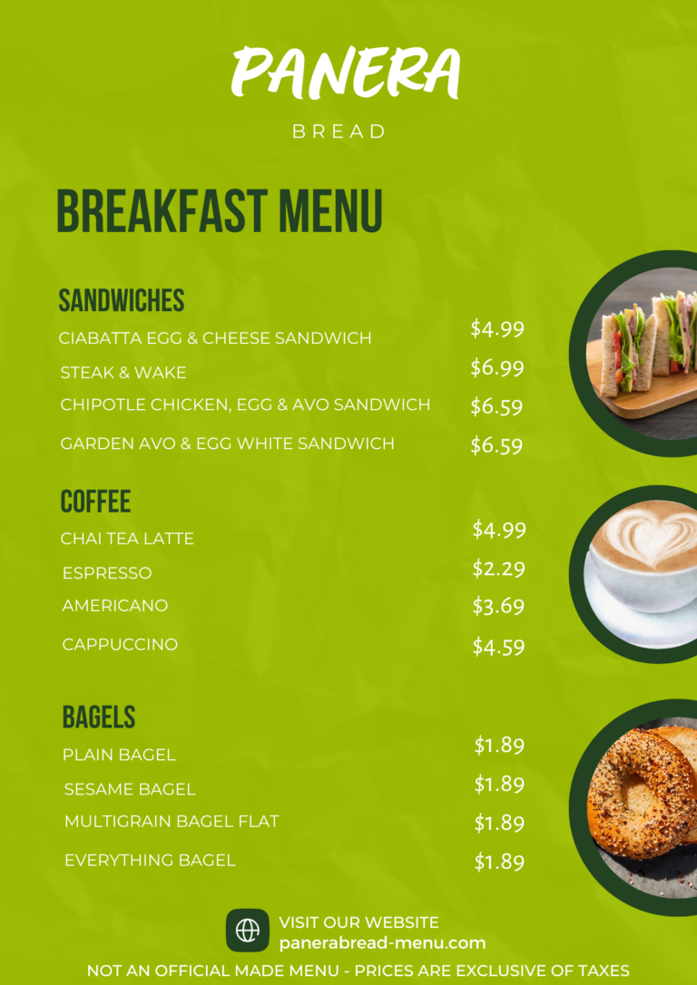 Panera Bread Breakfast Menu with Prices 2025 +Printable PDF